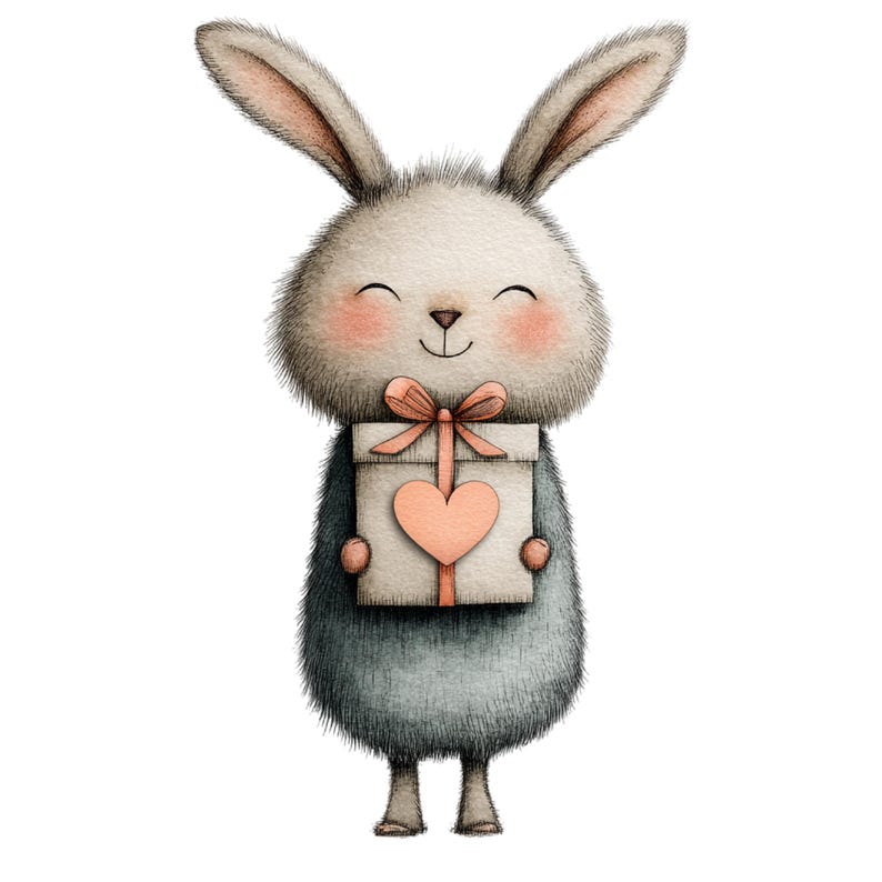 Whimsical Valentine Bunny Clipart – Cute Love Rabbit PNG Set (digital ...