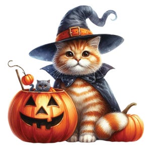 20 PNG Cute Halloween Cat Watercolor Clipart,halloween Art, Halloween ...