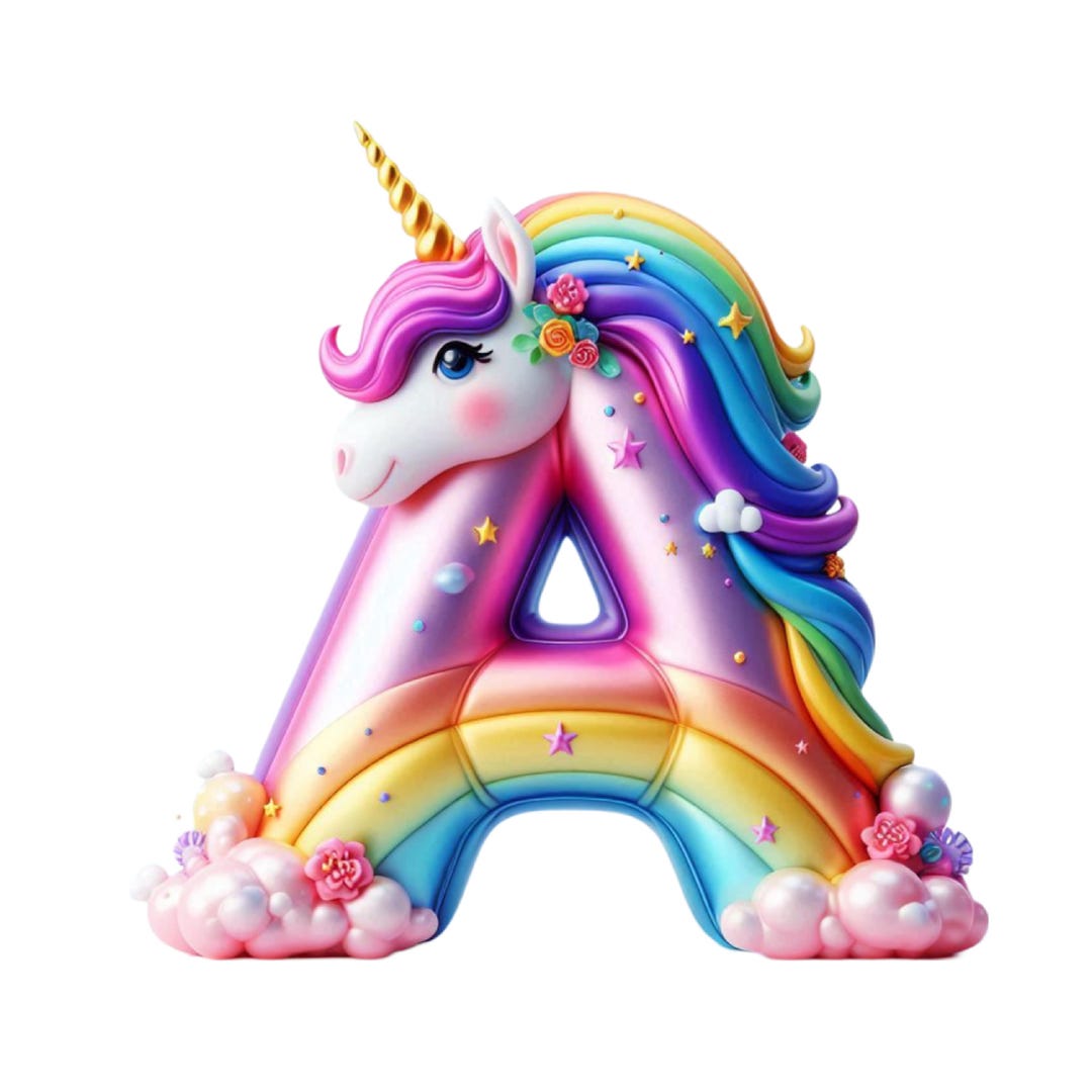 37 PNG Unicorn Foil Balloon Alphabet and Numbers Clipart,download ...