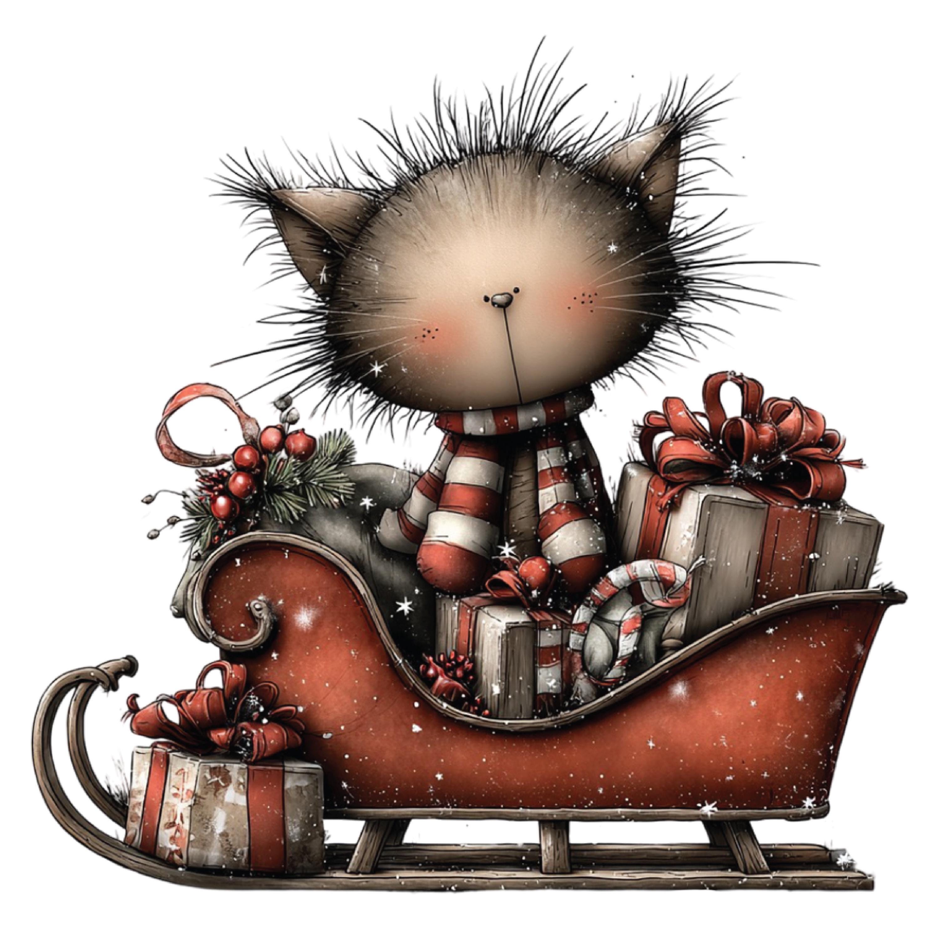 Watercolor Christmas Cat Clipart: Cute Holiday Kitty PNG Images ...