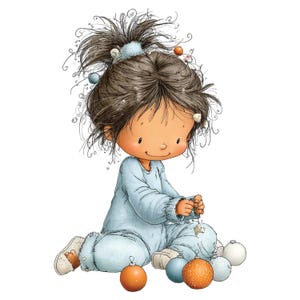 Christmas Little Girl Clipart – Cute Holiday Character PNG Set (digital ...