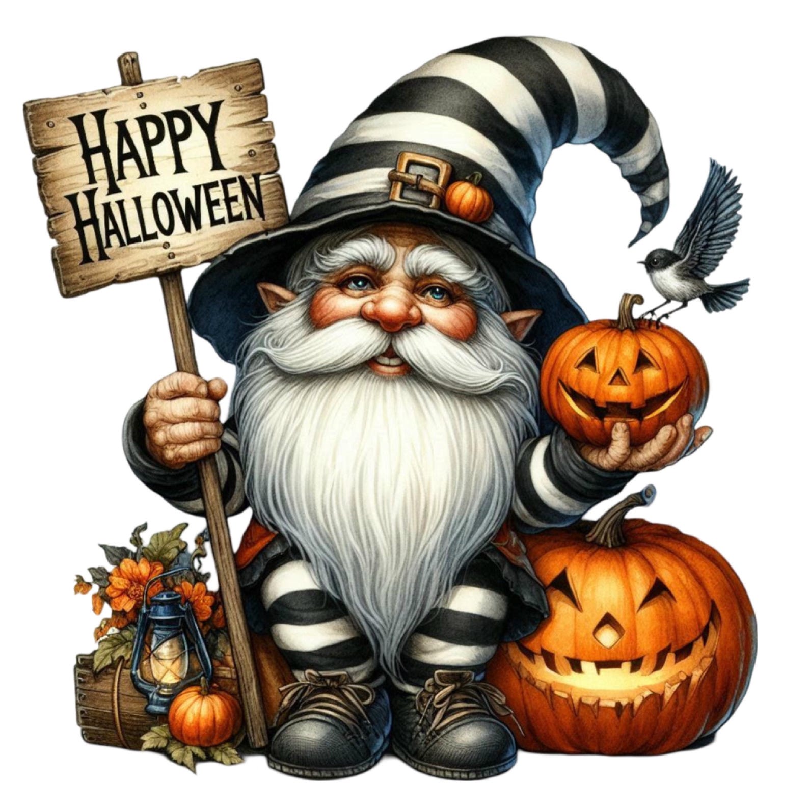 Watercolor Halloween Gnome Clipart: 18 Pngs, Commercial Use (digital ...