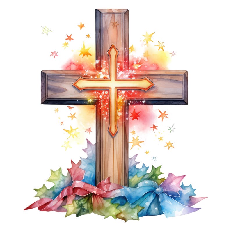 Christmas Cross Watercolor Clipart Bundle: Hand-painted Christian PNG ...