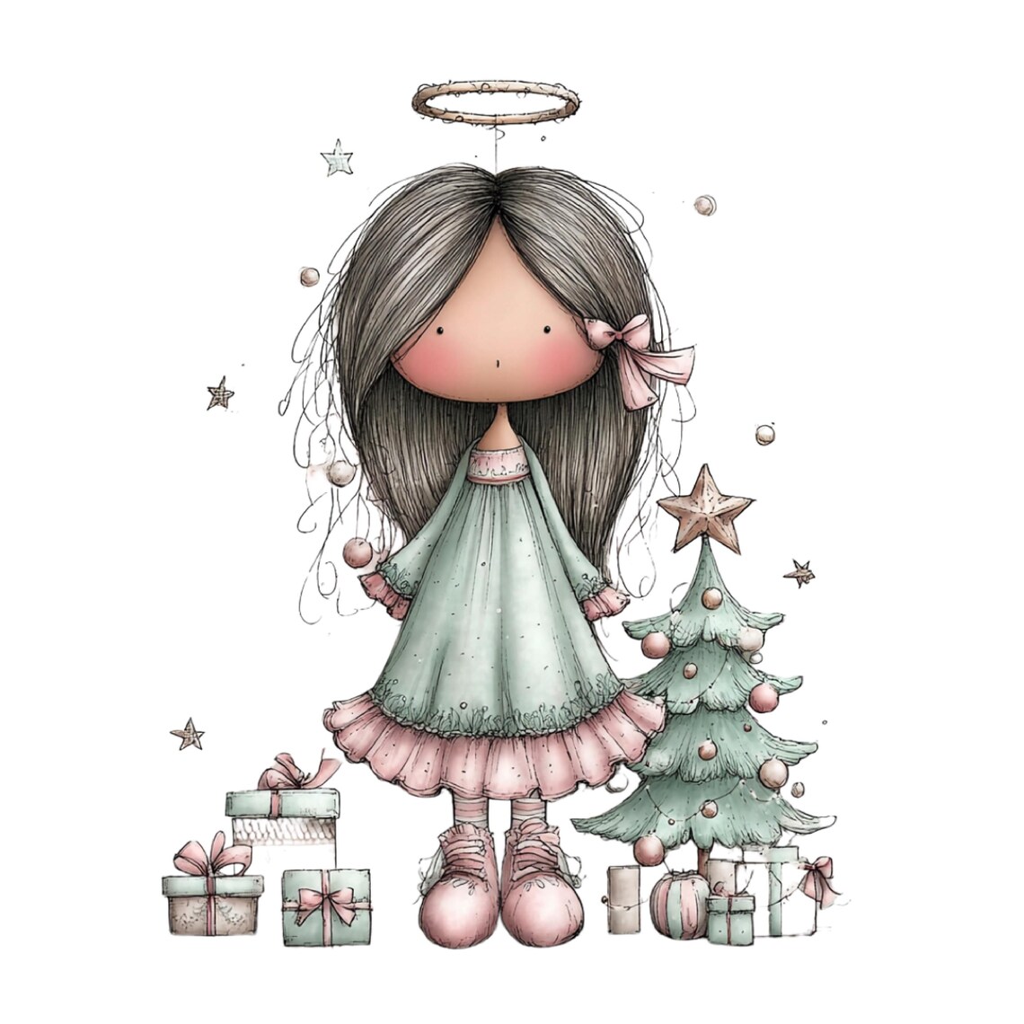 Christmas Little Girl Clipart: Cute Holiday PNG Bundle (digital ...