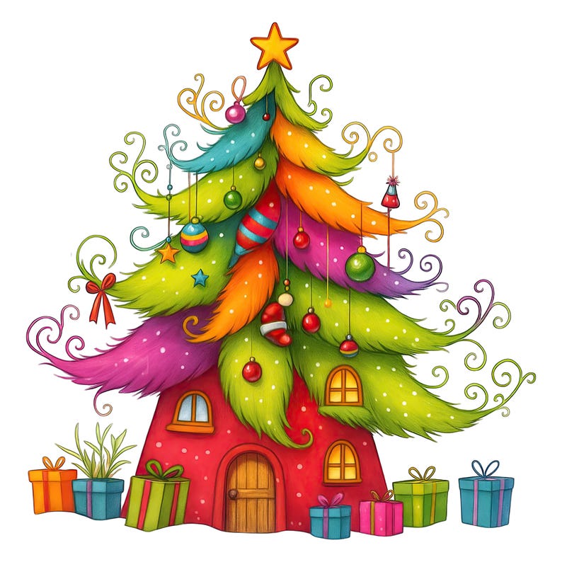 Whimsical Christmas Tree Clipart: Cute Holiday PNG Images (digital ...