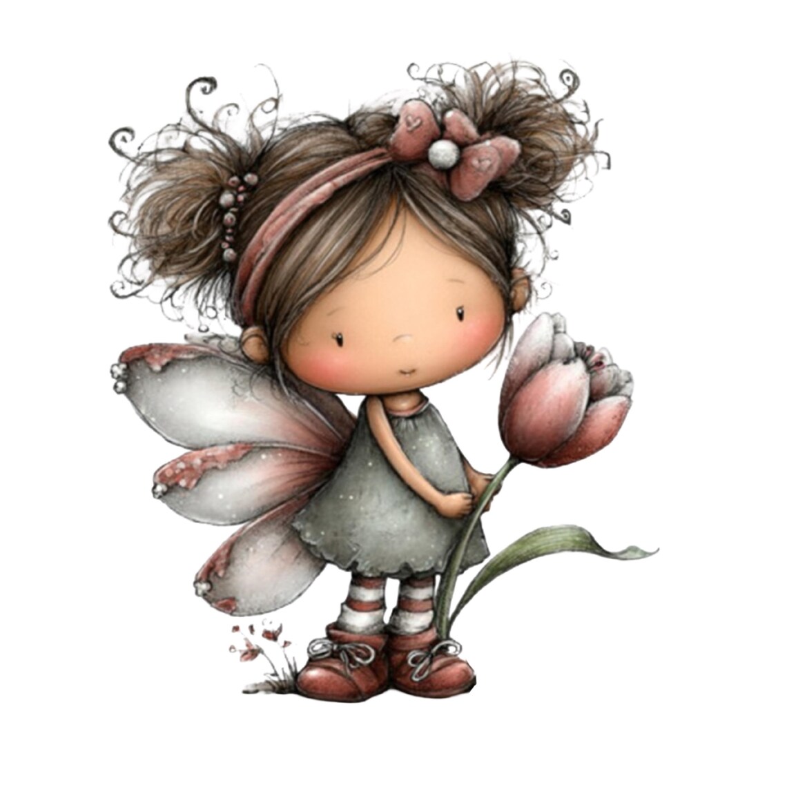 Flowers and Girls Clipart: Whimsical Watercolor PNG Bundle (digital ...