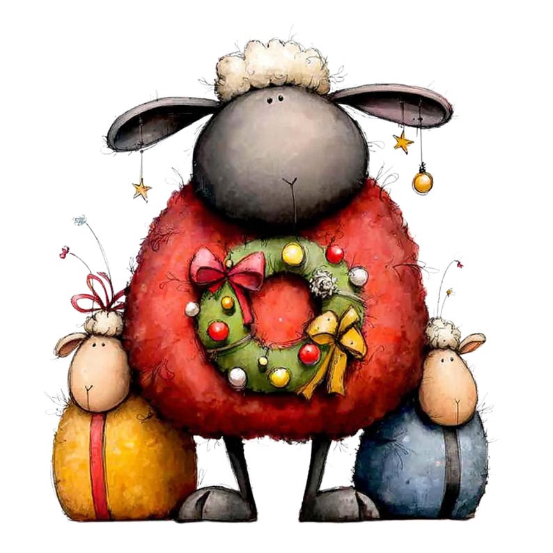 Funny Christmas Sheep Clipart – Cute Holiday Animal PNG Bundle (digital ...