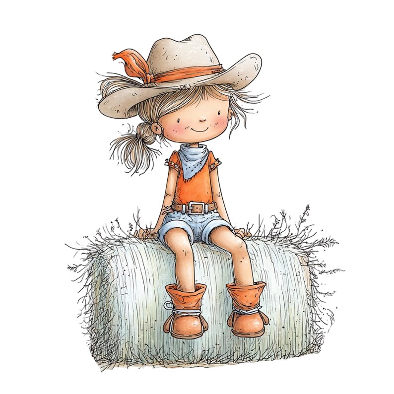 Whimsical Western Kids Clipart – Cute Cowboy & Cowgirl PNG Set (digital ...