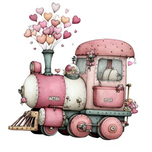 Whimsical Valentine Train Clipart Set: Romantic Journey Bundle 28 PNG ...