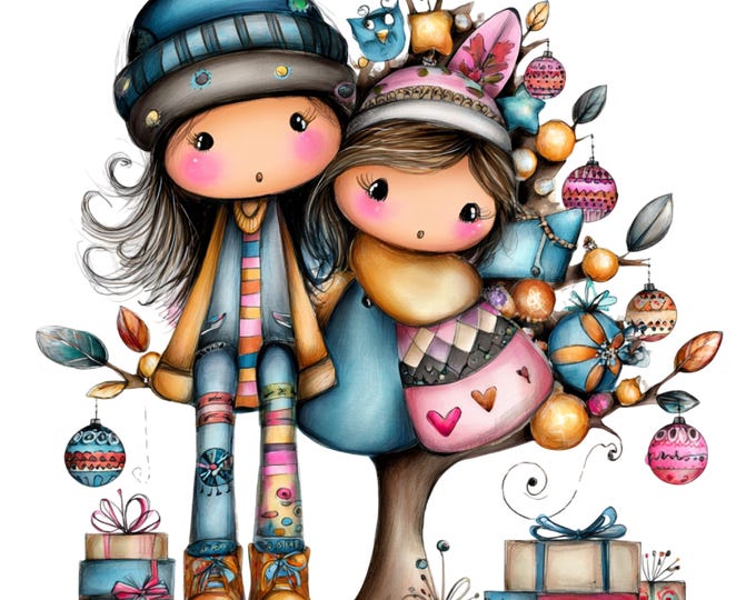 15 PNG Holiday Kids Clipart – Cute Children Decorating Tree – Christmas ...