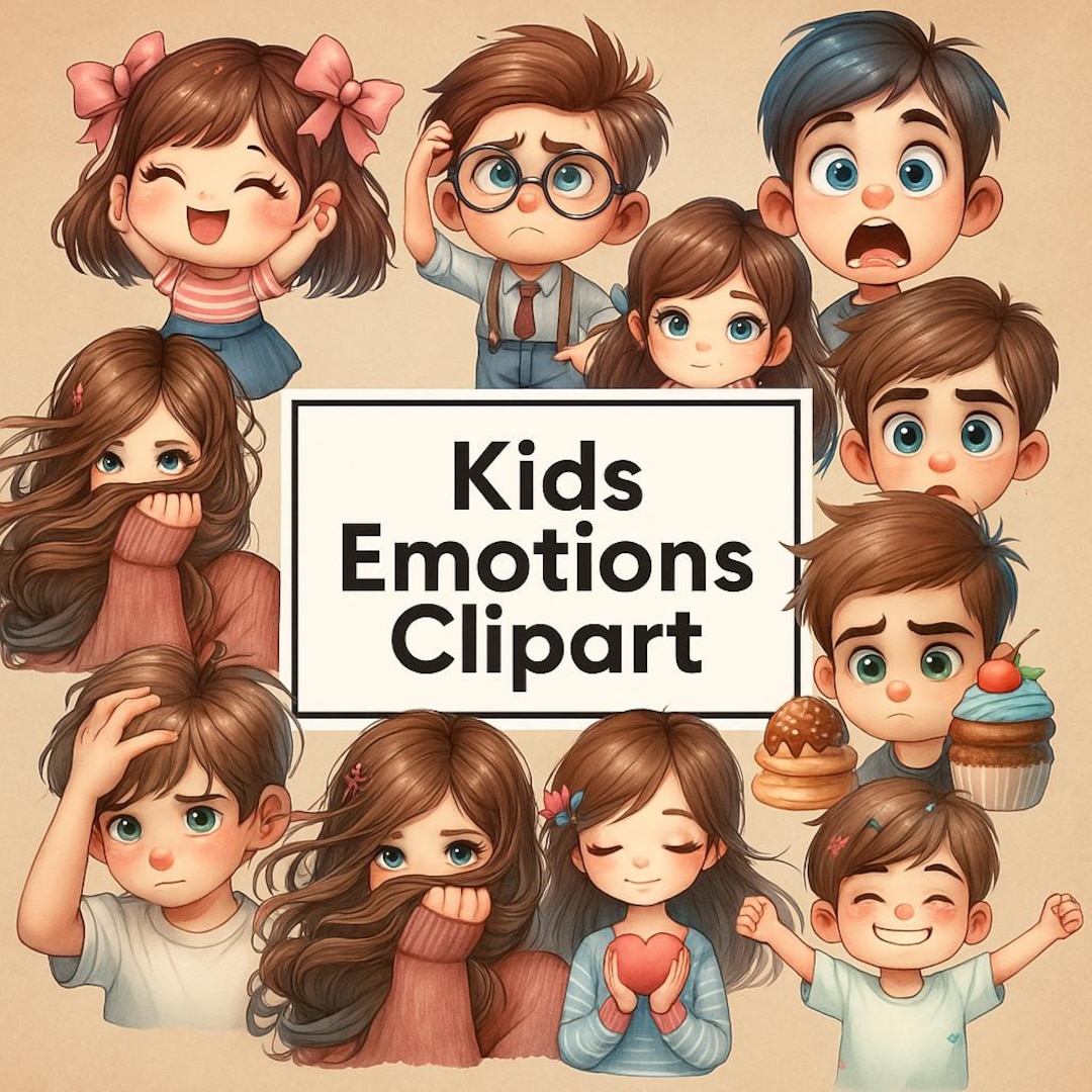 Kids Emotions Clipart Bundle: Happy, Sad, Angry Faces (PNG, JPG ...