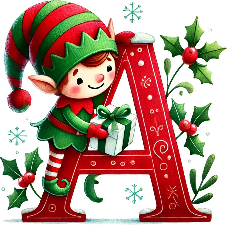 Christmas Elf Alphabet Numbers: Holiday Letter PNG Images (digital ...