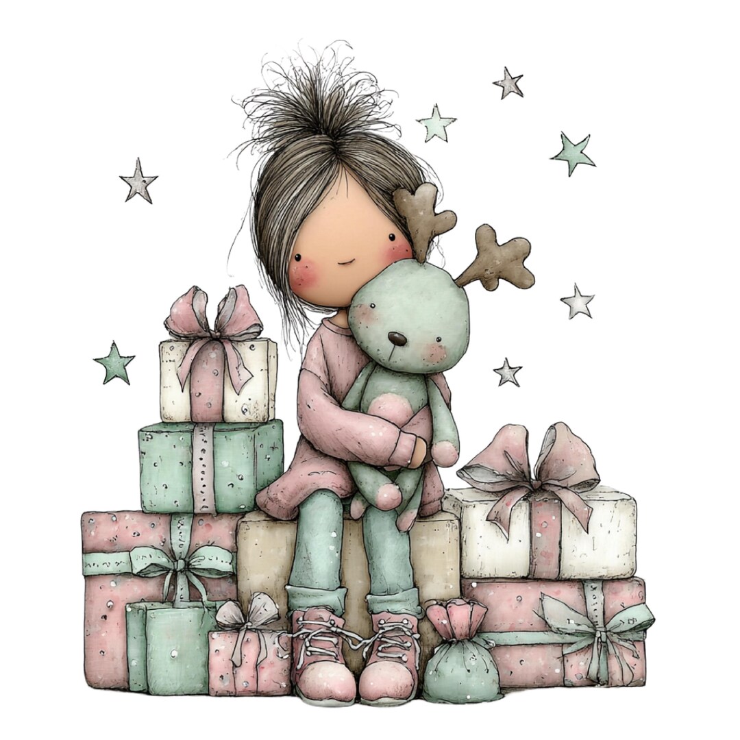 Christmas Little Girl Clipart: Cute Holiday PNG Bundle (digital ...
