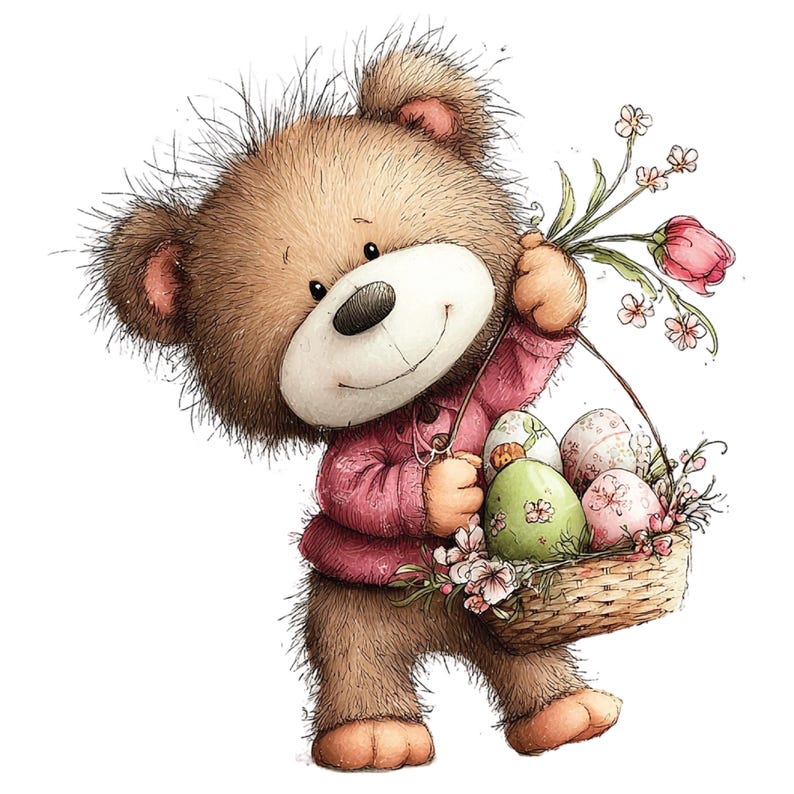 Spring Teddy Bear Illustration Bundle: Seasonal Character Art Set 35 ...