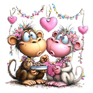 Valentine Monkey Illustration Set: Playful Love Character Art 32 PNG - Etsy