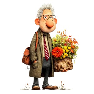 Elderly Man With Flowers Clipart: Quirky Old Man Set 26 PNG - Etsy