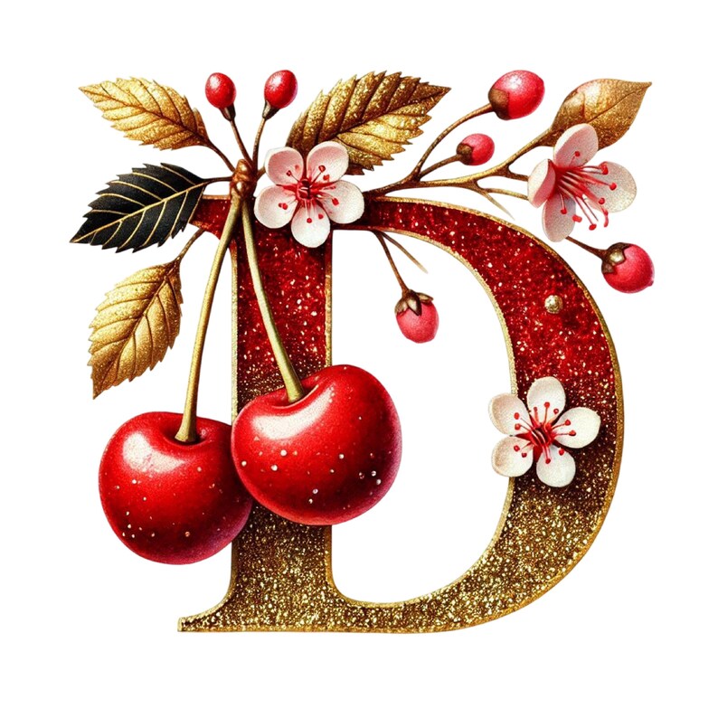 Spring Cherry Alphabet Clipart – Floral Fruit Letter PNG Set (digital ...