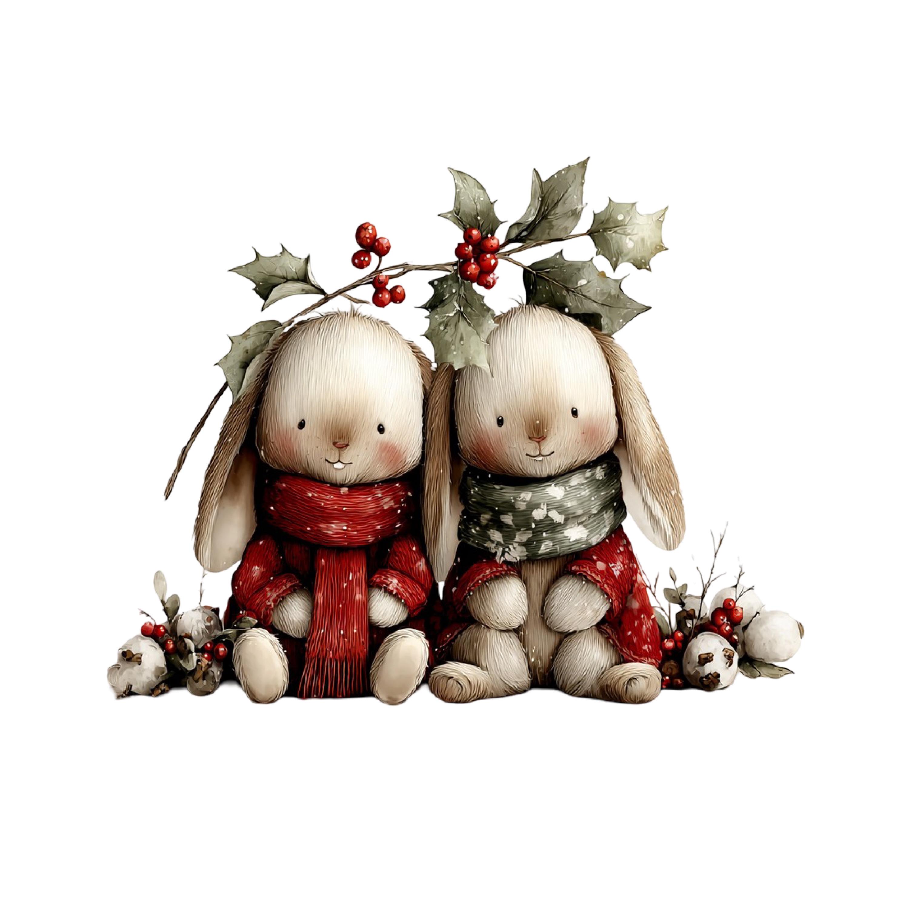 Whimsical Christmas Bunny Clipart – Festive Holiday PNG Set (instant ...