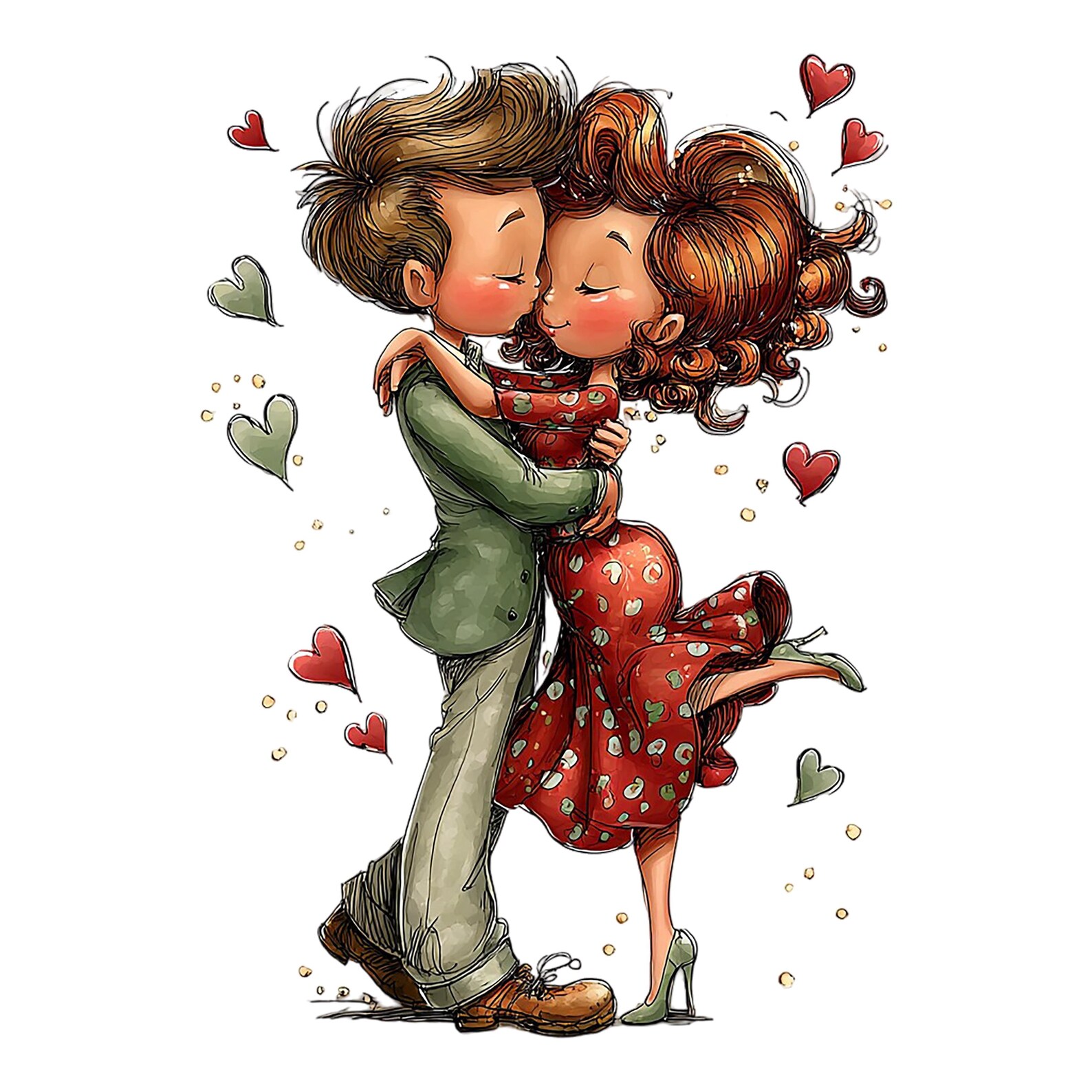 Whimsical Romantic Lovers Set: Heart-themed Character Art Bundle 34 PNG ...