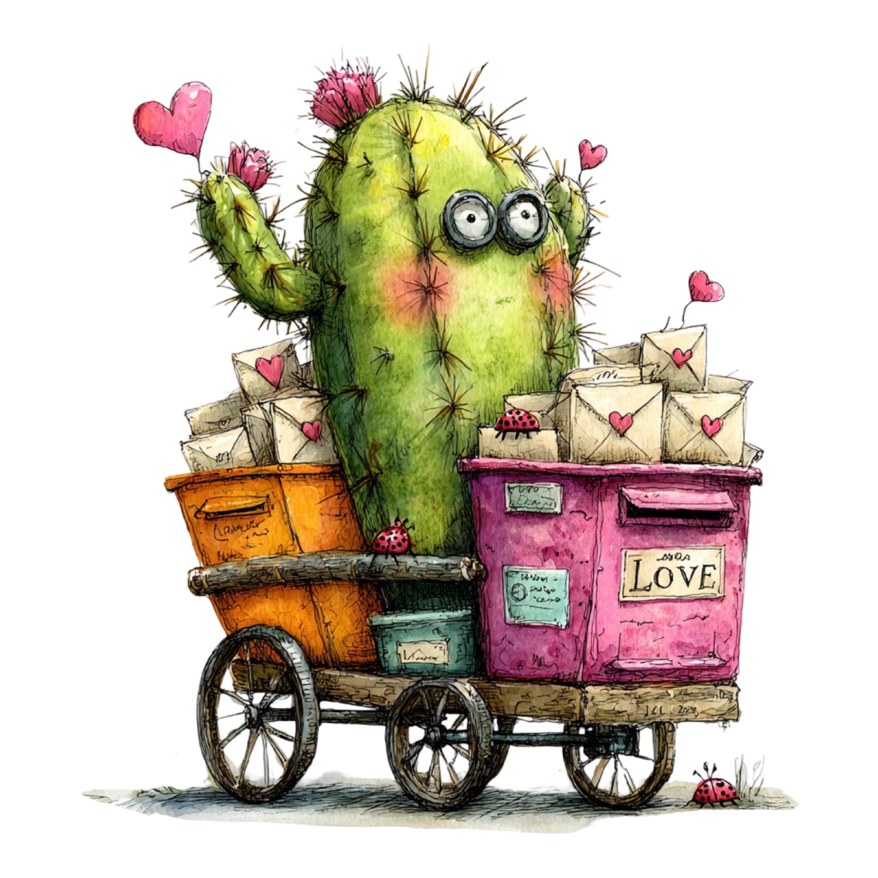 Whimsical Valentine Cactus Clipart Set: Romantic Desert Bundle 29 PNG ...