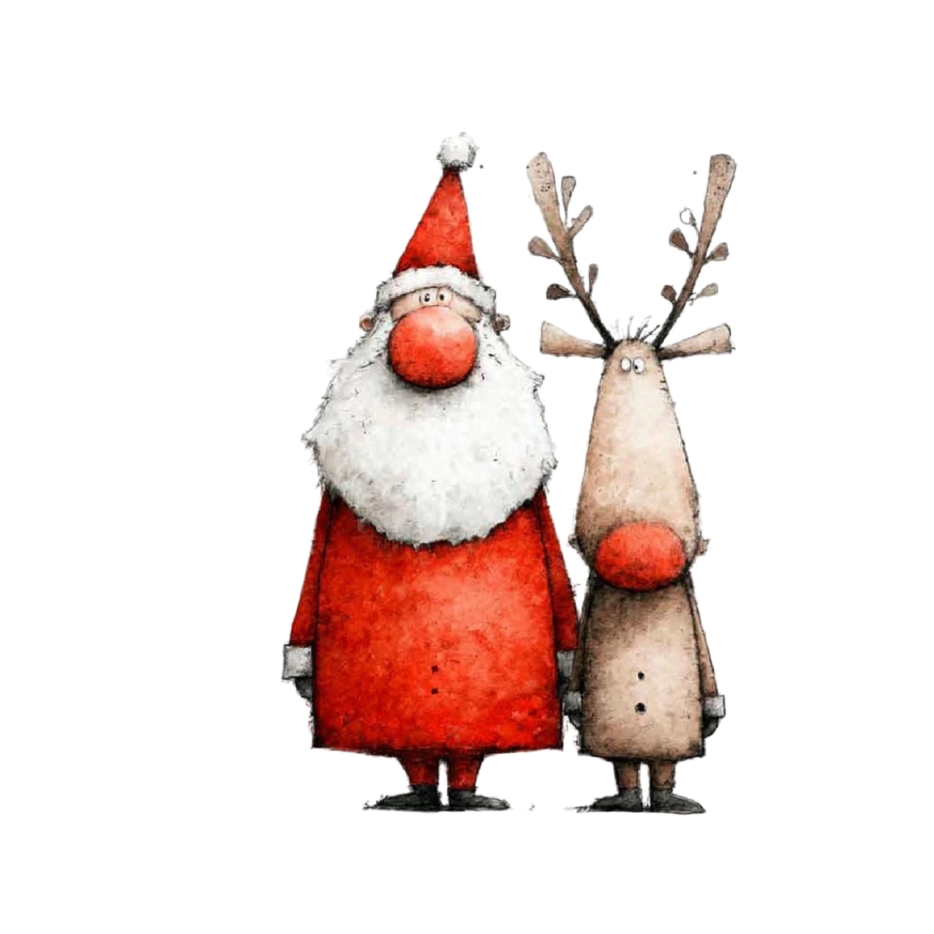 Quirky Santa & Reindeer Clipart: Funny Christmas PNG Images (digital ...