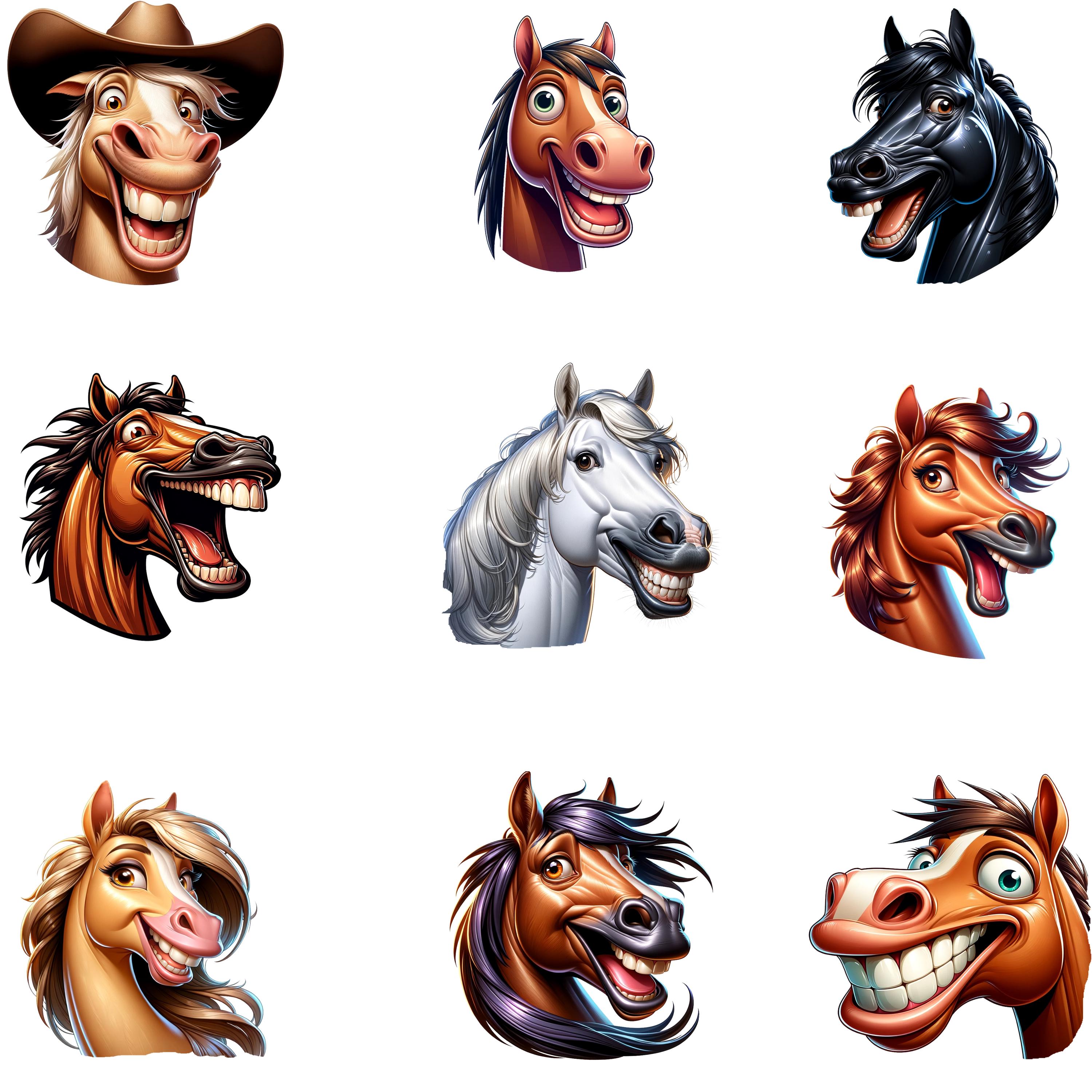 16 PNG Laughing Horse Face Clipart Bundle,color Clipart,digital ...