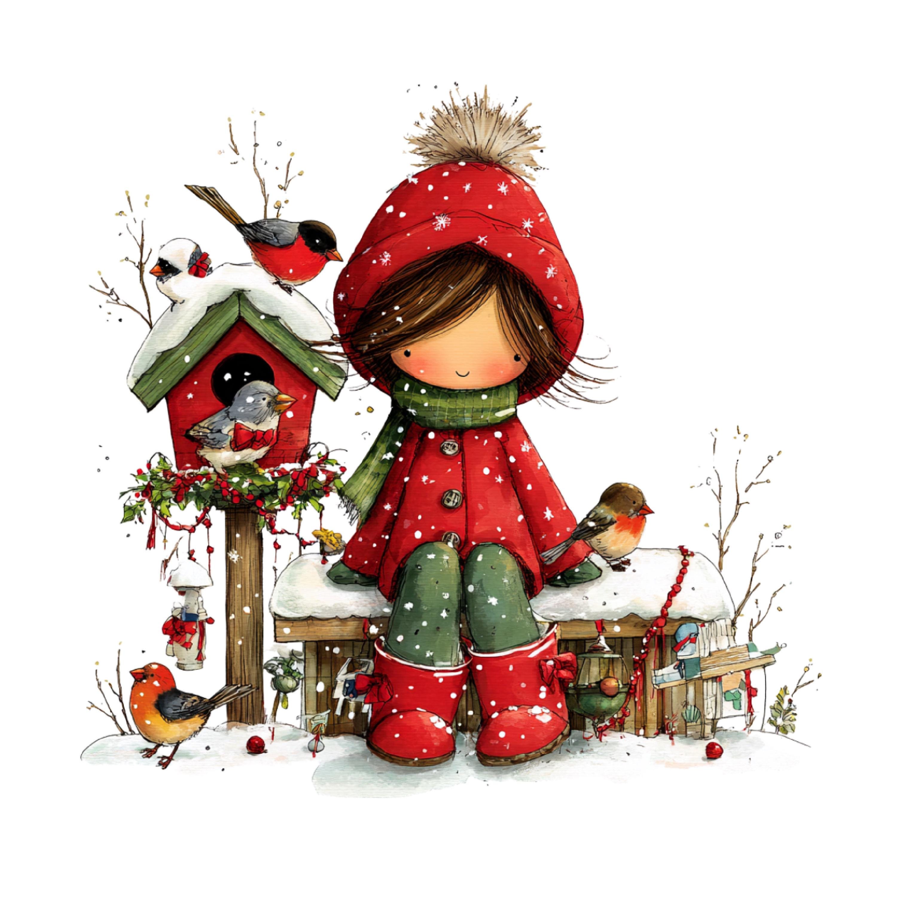 Whimsical Christmas Girl Clipart – Cute Holiday Character PNG Bundle ...