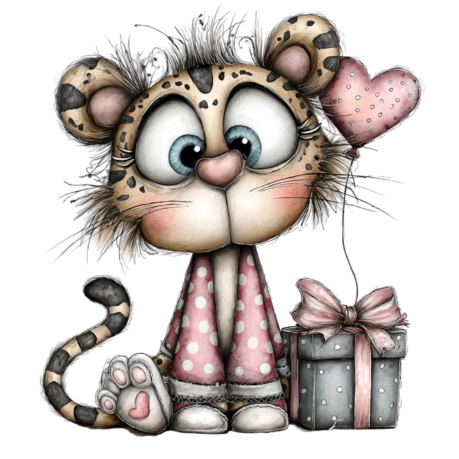 Whimsical Valentine Tiger PNG Set: Romantic Watercolor Clipart Bundle ...