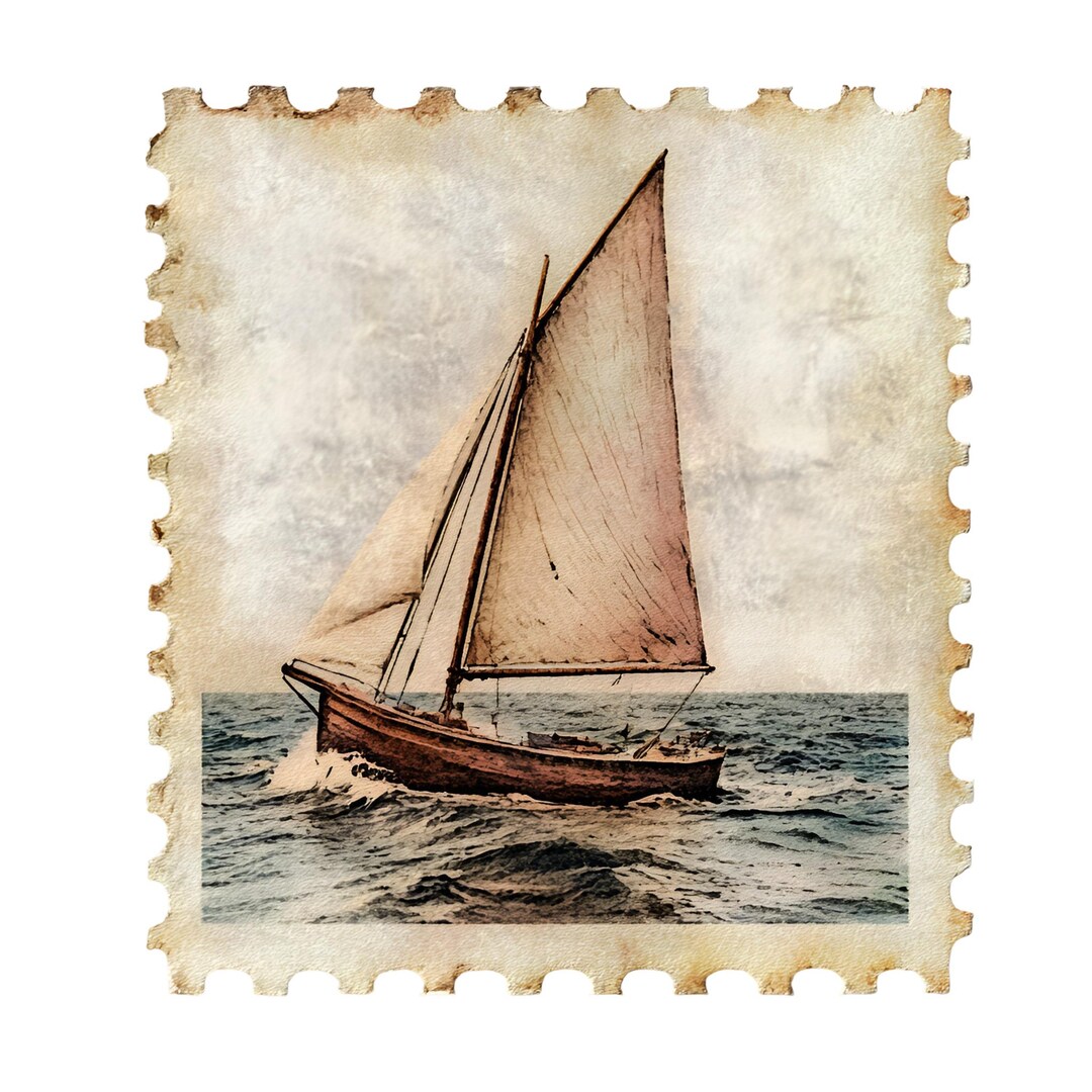 Retro Summer Postage Clipart: Vintage Travel Stamp PNG Images (digital ...