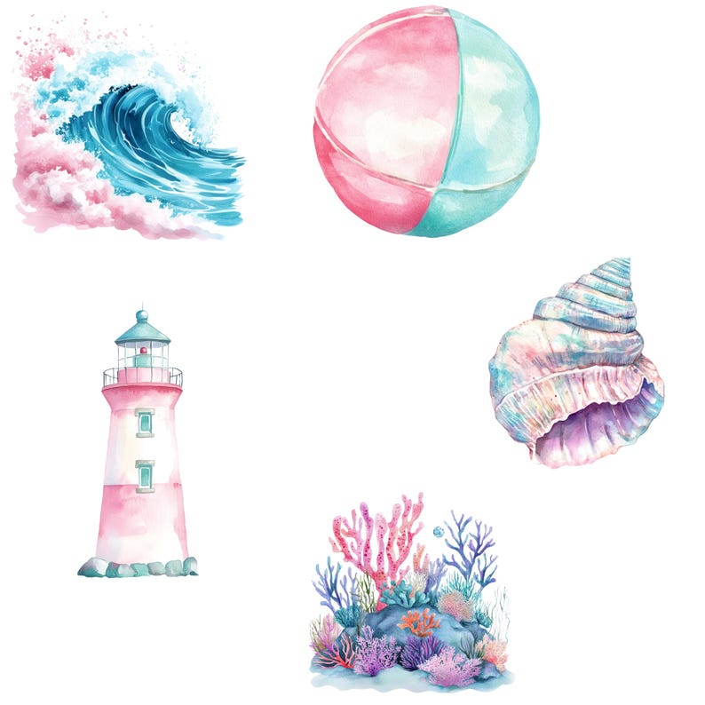 Watercolor Summer Vacation Clipart Bundle Digital Download PNG 15 Png ...