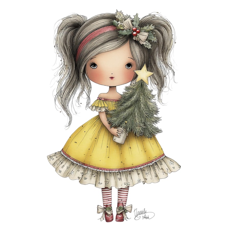 Whimsical Christmas Girl Clipart: Holiday PNG Set for Crafts & Cards ...