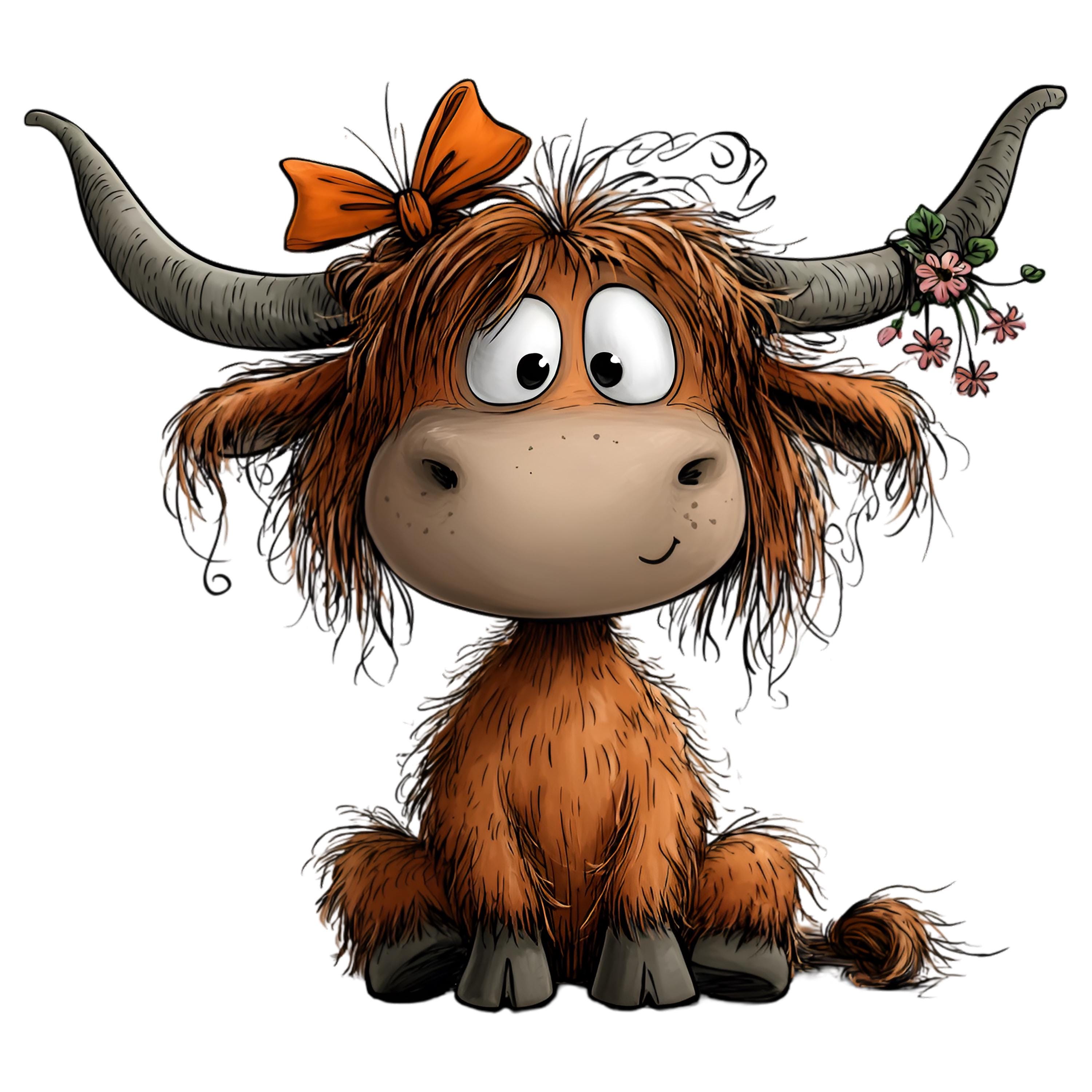 Whimsical Highland Cow Clipart Bundle – Cute Farm Animal PNG Set ...