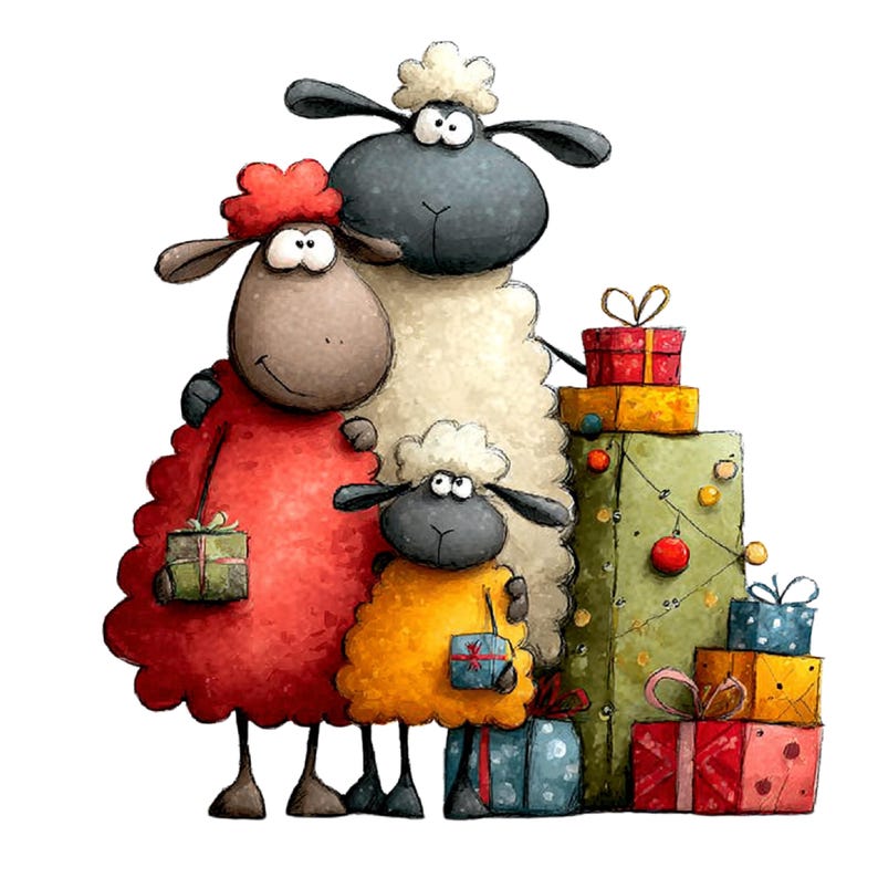 Funny Christmas Sheep Clipart – Cute Holiday Animal PNG Bundle (digital ...