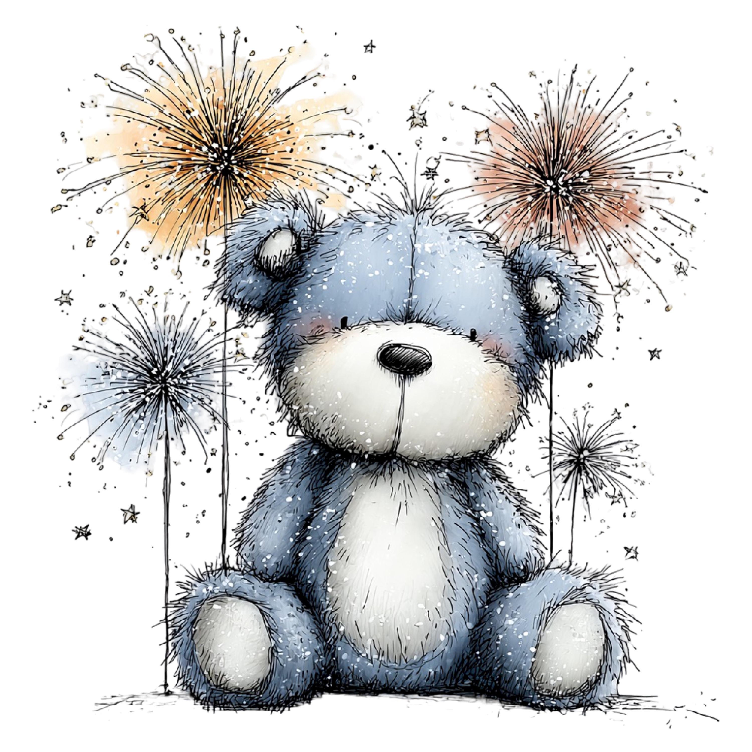 Happy New Year Teddy Bear Set: Festive Whimsical Art Bundle 40 PNG - Etsy