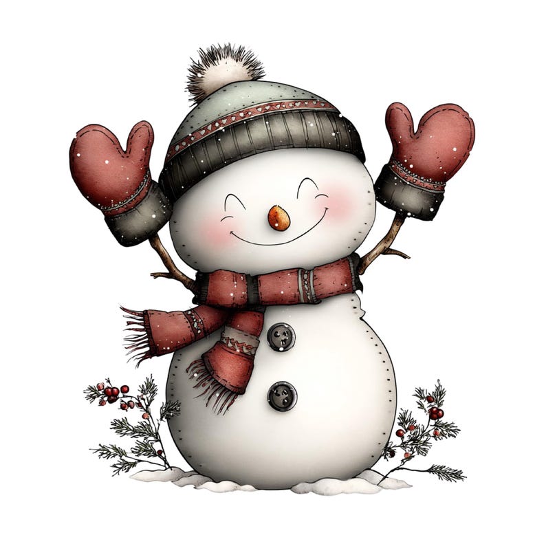 Whimsical Tipsy Snowman Clipart – Watercolor Funny Holiday PNG Set ...