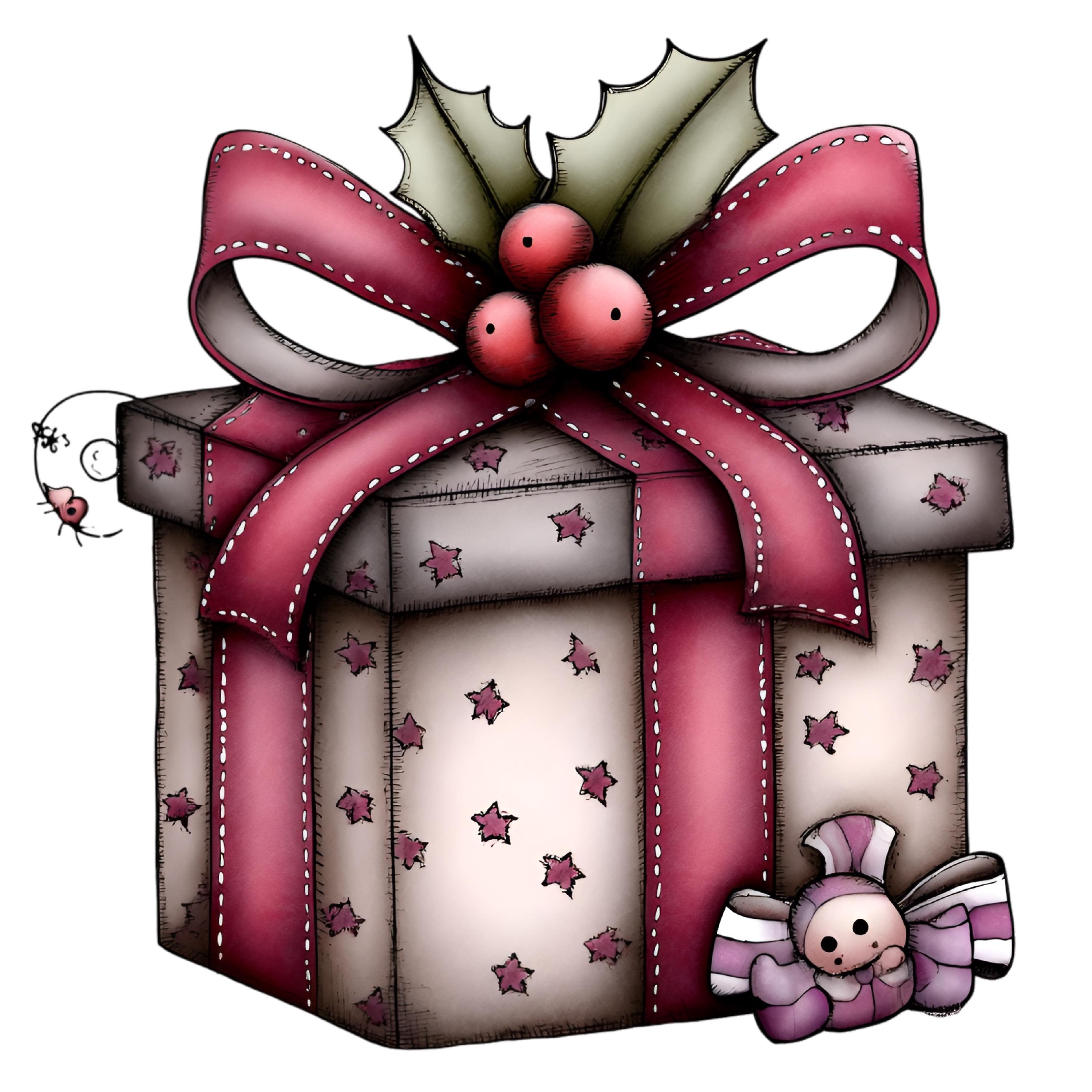 Whimsical Christmas Gift Box Clipart – Watercolor Holiday Present PNG ...