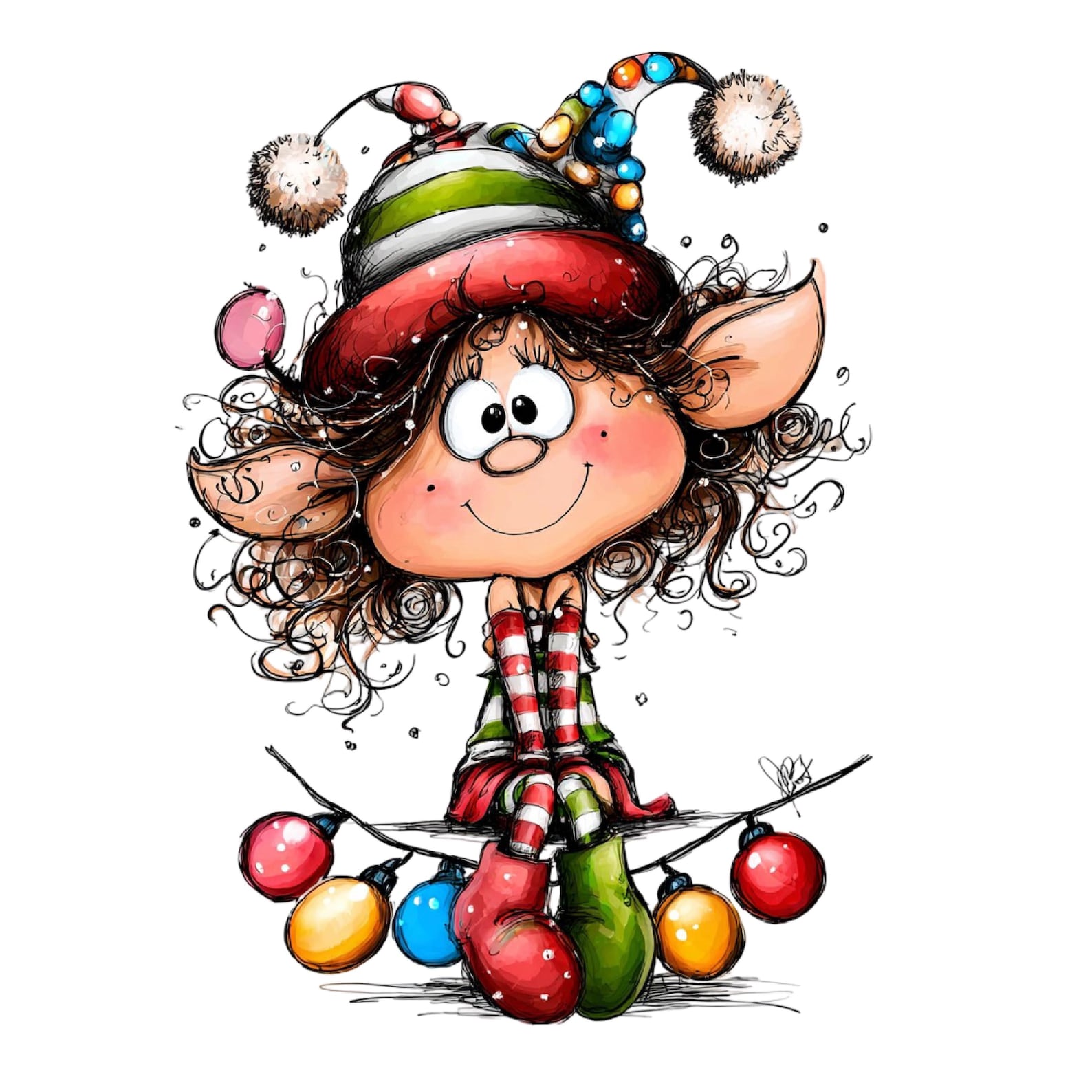 Whimsical Christmas Elf Clipart – Watercolor Holiday Helper PNG Set ...