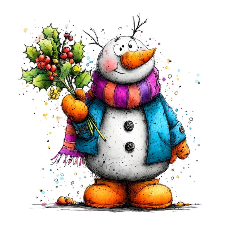 Christmas Snowman Clipart – Cute Winter Holiday PNG Bundle (digital ...