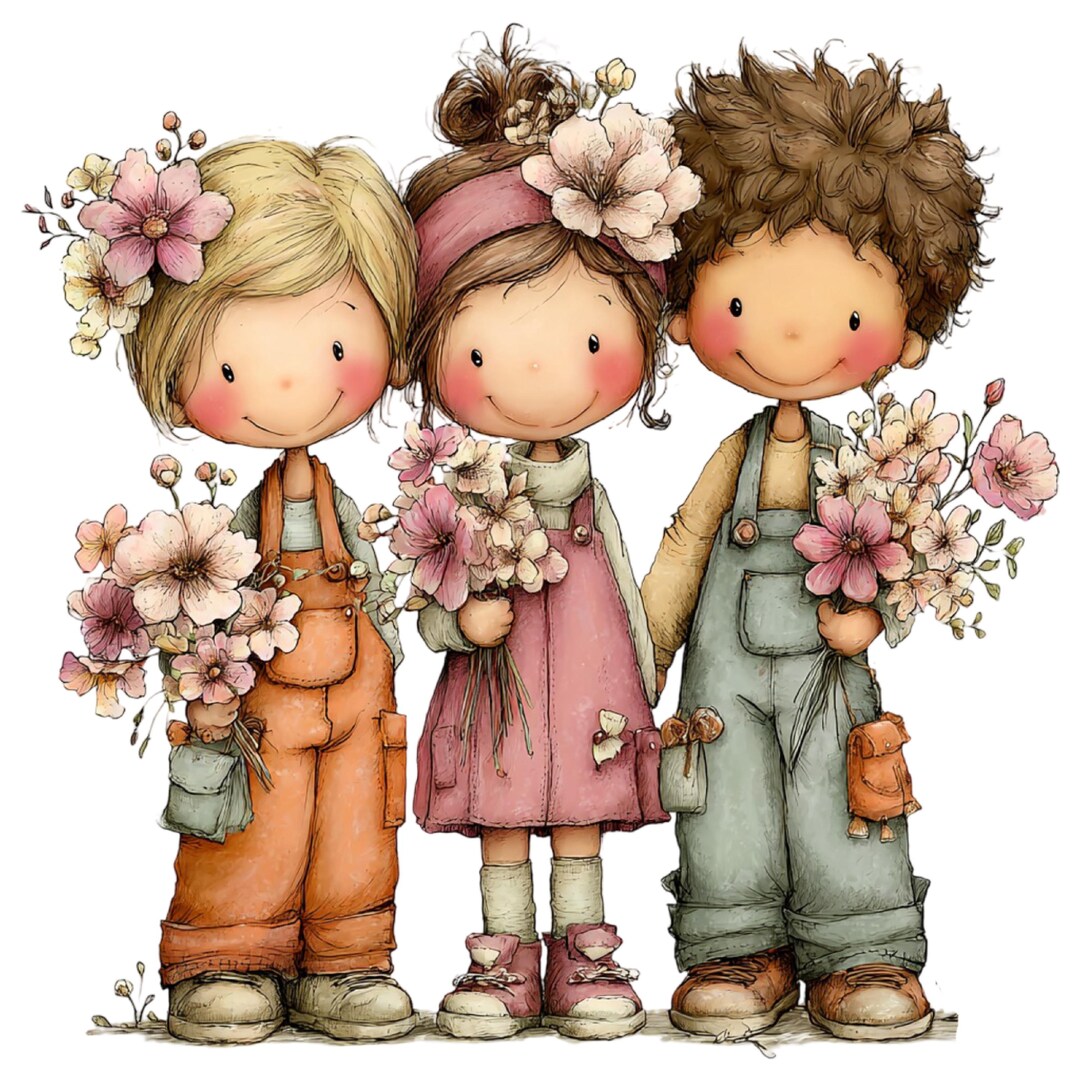 Spring Kids Illustration Set: Seasonal Children Character Art 36 PNG - Etsy