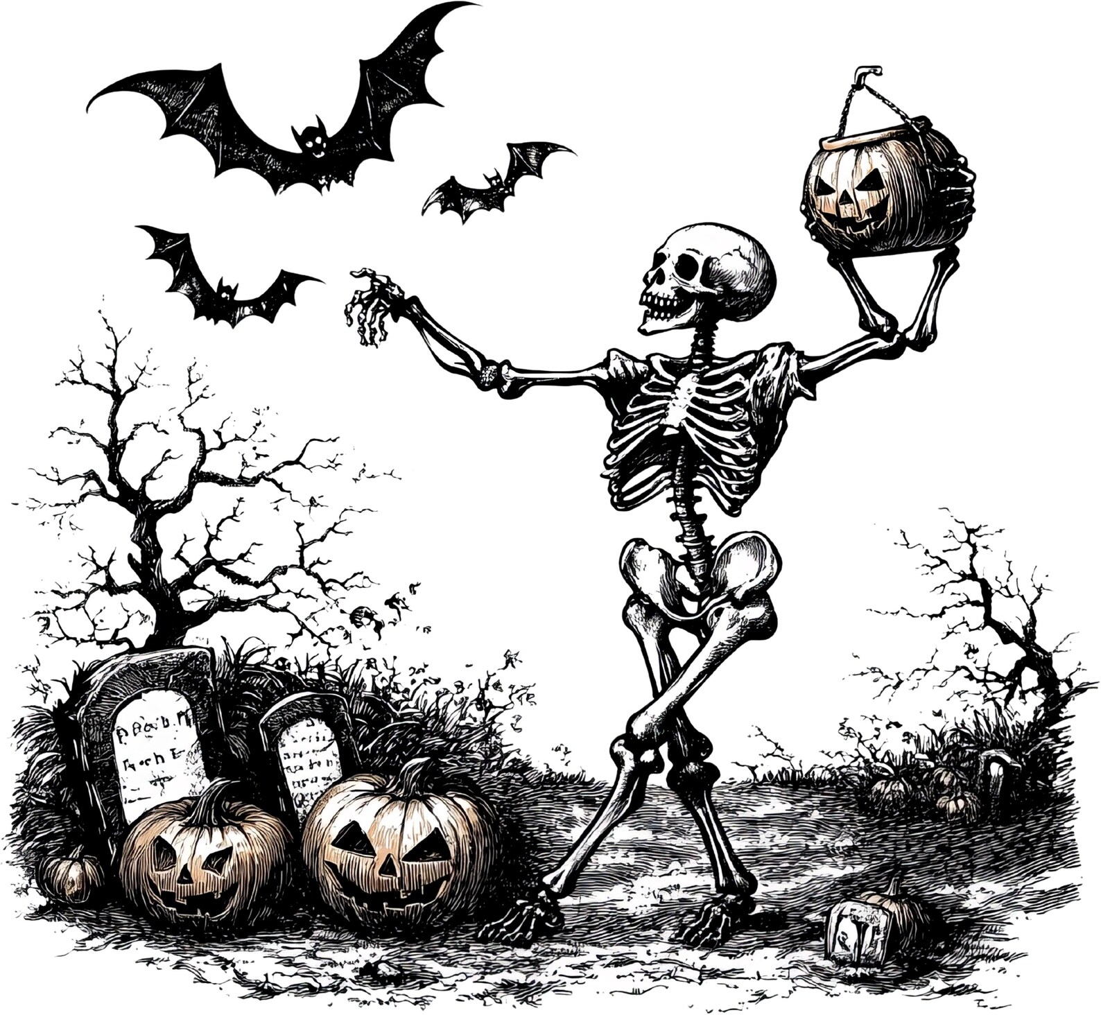Funny Skeleton Halloween Clipart: PNG Art for Commercial Use (digital ...