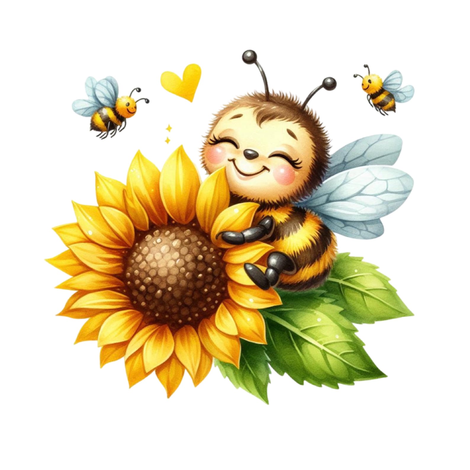 Watercolor Bee Buzzing Sunflower Clipart: Cute Floral PNG Images ...