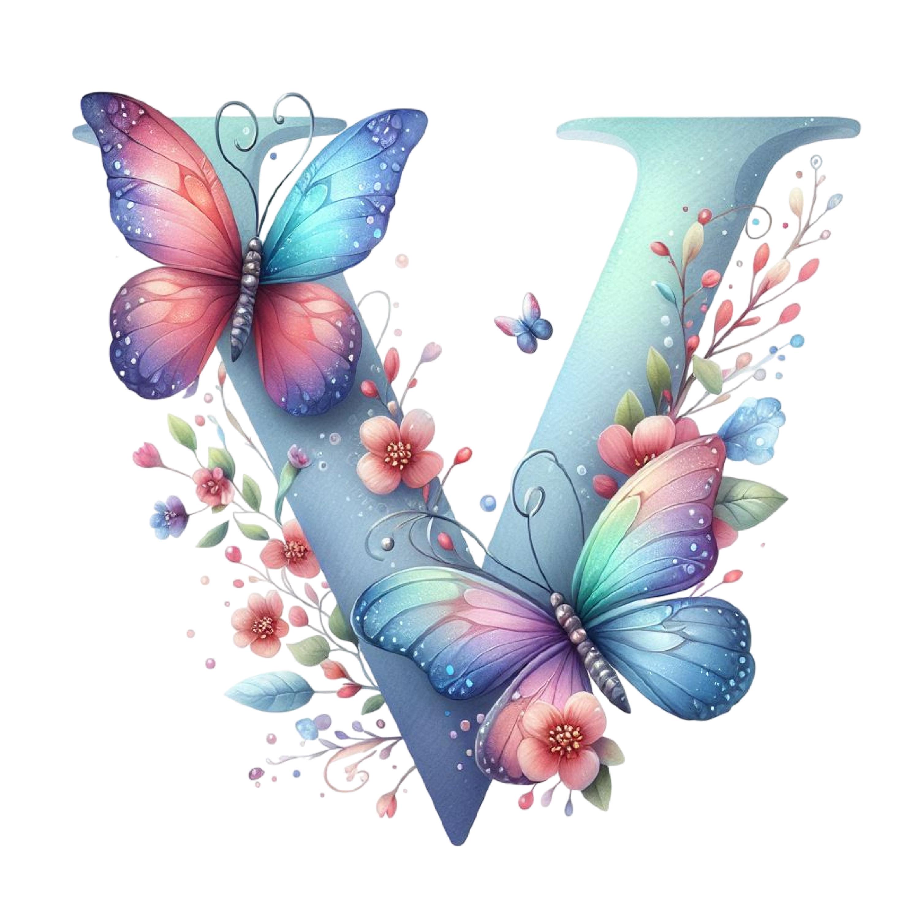 Watercolor Butterfly Alphabet and Numbers Clipart – Floral Letter PNG ...
