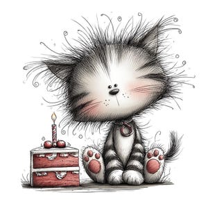 Whimsical Birthday Cat Clipart – Cute Party PNG Set (instant Download ...
