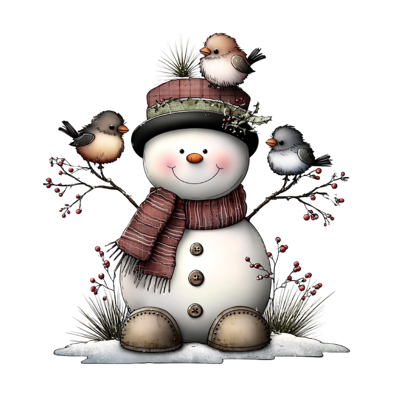Whimsical Tipsy Snowman Clipart – Watercolor Funny Holiday PNG Set ...