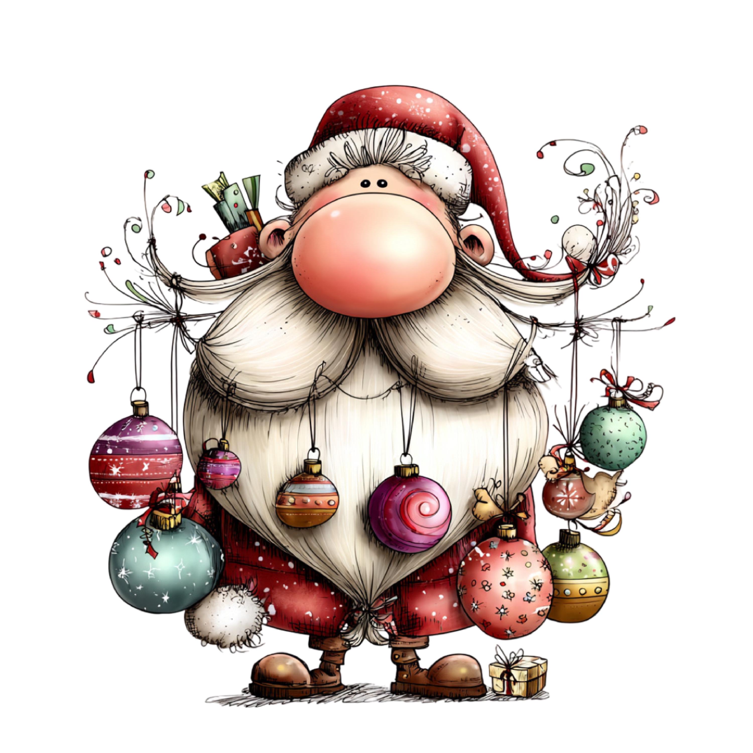 Quirky Whimsical Santas Clipart: Funny Christmas PNG Bundle (digital ...