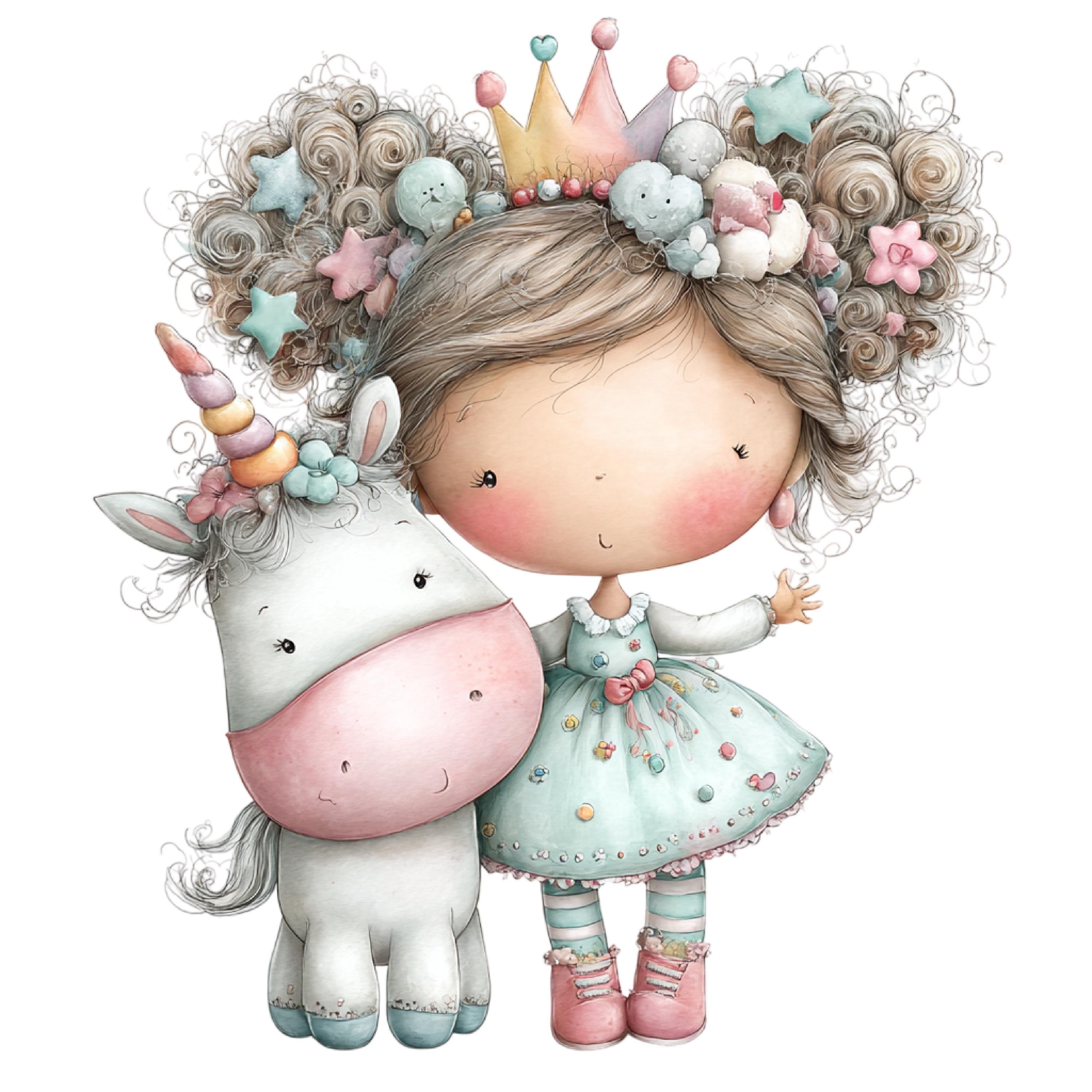 Whimsical Princess and Unicorn Clipart – Watercolor Fantasy Fairytale ...
