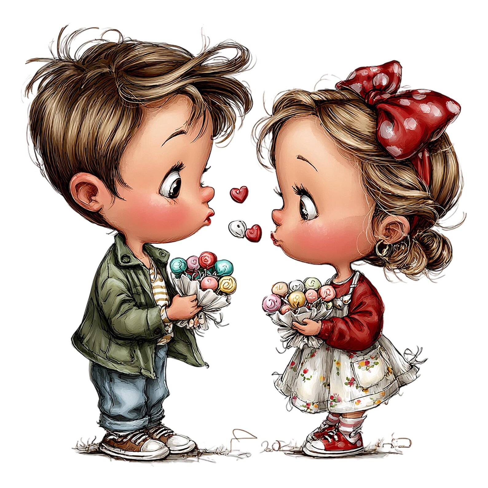 Whimsical Romantic Lovers Set: Heart-themed Character Art Bundle 34 PNG ...