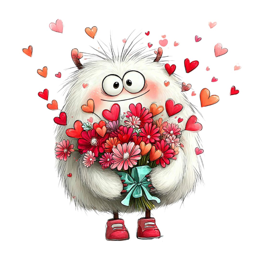 Watercolor Valentine Yeti Clipart Set: Romantic Winter Character Bundle ...