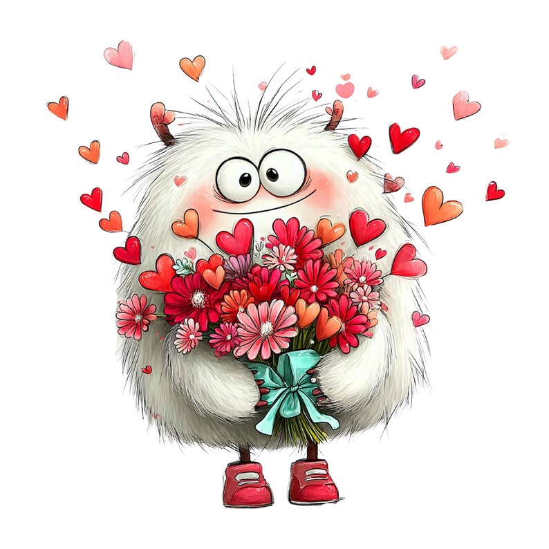 Watercolor Valentine Yeti Clipart Set: Romantic Winter Character Bundle ...