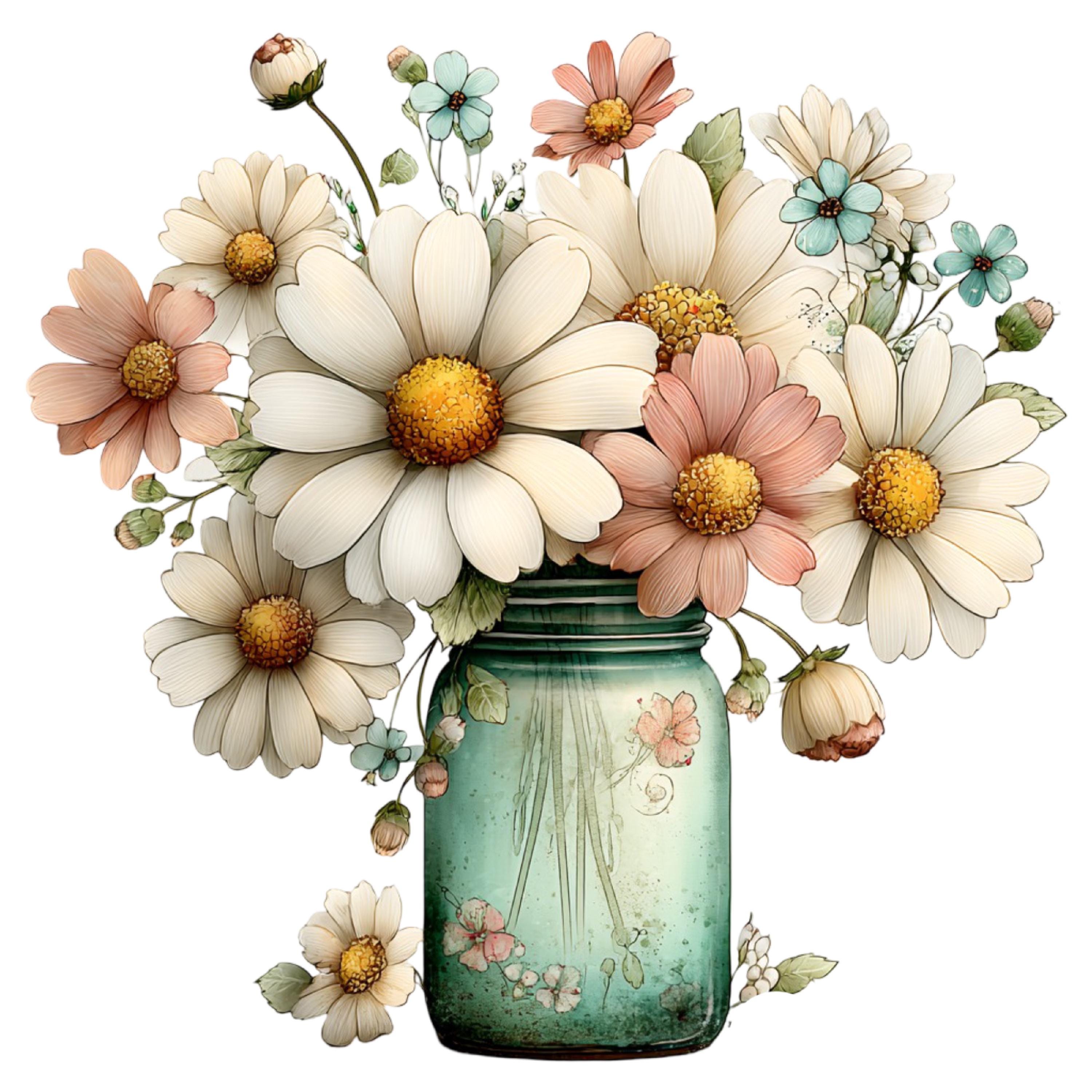 Spring Daisy Flower Clipart Set: Botanical Illustration Bundle 30 PNG ...